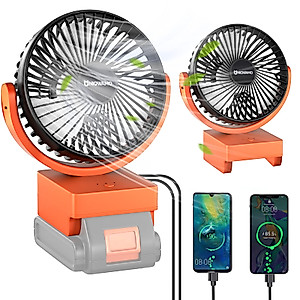 Portable Rechargeable Fan Work For Black & Decker/Porter Cable 20V Max Li-ion Battery, Jobsite Battery Operated Fan With 3 Speeds Control，USB +Type C(Battery not included)