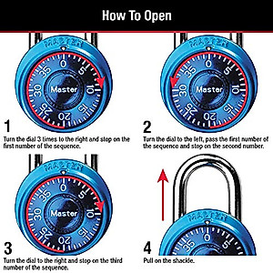 Master Lock Padlock, Mini Dial Combination Lock, 1-9/16 in. Wide, Color Assortment Pack, 1533TRI (Pack of 3)