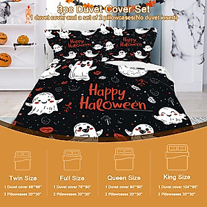 DiuuDi Halloween Ghost Duvet Cover Full Size 3D Printed Black Duvet Cover Set Happy Halloween Ghost Festival Gift Comforter Cover Cozy Quilt Cover with 2 Pillowcases