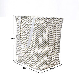 Household Essentials Krush Rectangular Laundry Bag with Handles, Tan Chevron Large