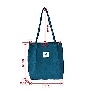 MODANA Corduroy Women Totes Grocery Bag with Inner Pockets, Lightweight Reusable Washable and Ecofriendly, Perfect Handbags for Shopping Travel School and So on(Blue-2)
