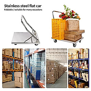 lesolar Push Cart Dolly 800lbs Folding Platform Truck Cart 32"x20" Heavy Duty Moving Platform Hand Truck Stainless Steel Foldable Moving Flatbed Dolly Cart with 360 Degree Swivel Wheels