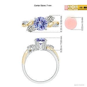 Angara Natural 0.5 Ct Tanzanite and 0.2 Ct Diamond Three Stone Ring for Women in 14K Yellow Gold (Grade-AA | Size-5mm) | December Birthstone, Birthday, Engagement, Anniversary Jewelry Gift For Women