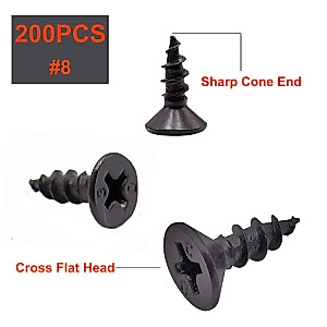 mxuteuk Carbon Steel 200pcs #8x1/2'' Flat Head Phillips Drywall Screws Fine Thread Sharp Point Wood Screw,Self Tapping Quality Black Steel Screws M4-12mm