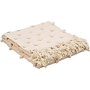 Primitives by Kathy Decorative Cotton Throw Blanket - Cream Poms & Fringe Trim 50x60