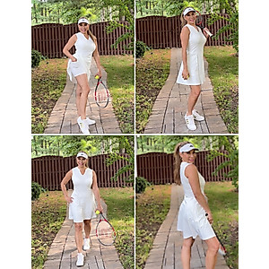 COOrun Womens Stretchy Golf Tennis Dress with Shorts Moisture Wicking Sport Workout Dress with Pockets White