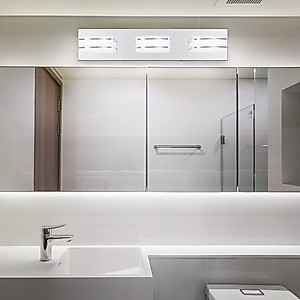 3 Color Temperature Dimmable Bathroom Light Fixtures over Mirror LED Chrome 3 Light Bathroom Vanity Light Fixtures Acrylic Stainless Steel Oval Shade Vanity Lights for Bathroom, ETL Certificated