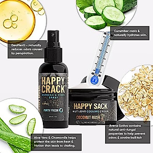 Derm Dude Power Pair Set | Happy Sack Ball Deodorant Anti Chafing Cream & Happy Crack Butt Spray | With All-Natural DeoPlex for Odor Control - Coconut Rush & Minty Fresh
