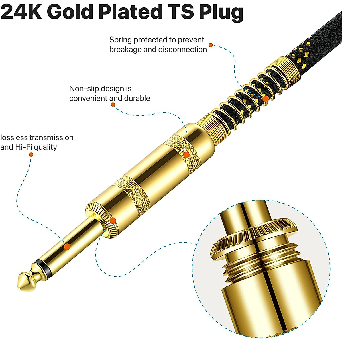 NUOSIYA USB Guitar Cable 10Ft, USB to 6.35mm Guitar Cord, USB Male to 1/4 Inch TS Mono Jack Connector Cord, Electric Guitar Bass to PC USB Converter Cable for Instruments Recording Singing