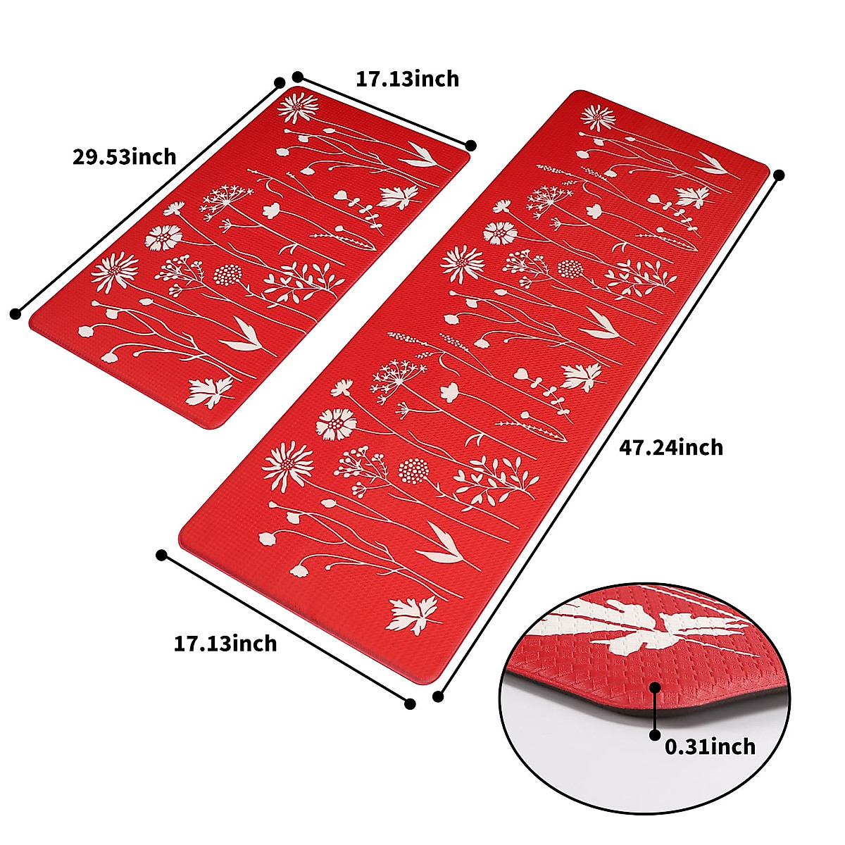 Rempry Kitchen Rug Anti Fatigue, Non Skid Cushioned Comfort Standing Kitchen Mat Waterproof and Oil Proof Floor Runner Mat, Easy to Clean, 17"x59", Red