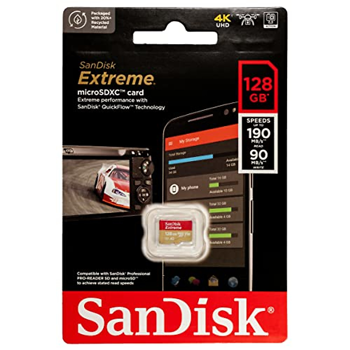 SanDisk 128GB Micro SDXC Extreme Memory Card 2 Pack Works with GoPro Hero 8 Black, GoPro Max 360 Action Cam U3 V30 4K Class 10 (SDSQXAA-128G-GN6MN) Bundle with 1 Everything But Stromboli Card Reader