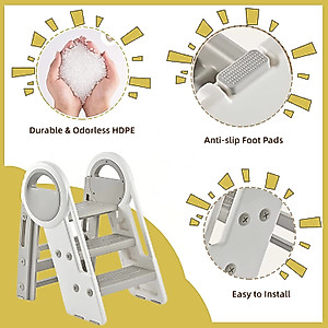 Nisorpa Toddler Step Stool, Kid’s 3 Step Ladder Foldable Toddler Helper Stool with Non-Slip Rubber Pads for Bathroom Sink Kitchen Counter Kids Toilet Potty Training (3 & 2 Step Adjustment)