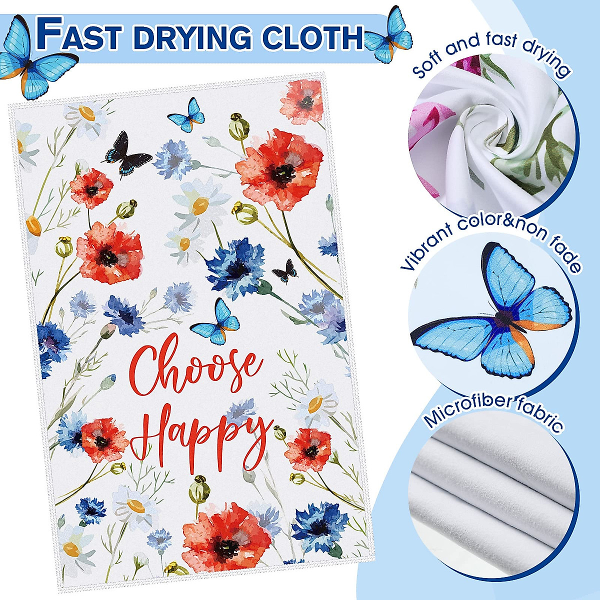 CHENGU 4 Pack Spring Kitchen Towels, Absorbent Dish Towels for Kitchen, Reusable Cleaning Towels Decorative Set, Kitchen Towel Terrycloth Tea Towels, Hand Towel for Kitchen (Wildflower Style)