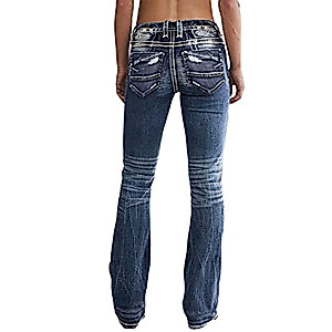 Flamingals Distressed Jeans for Women Mid Waist Ripped Flare Jeans Denim Pants 2023 Trendy Mid Blue L