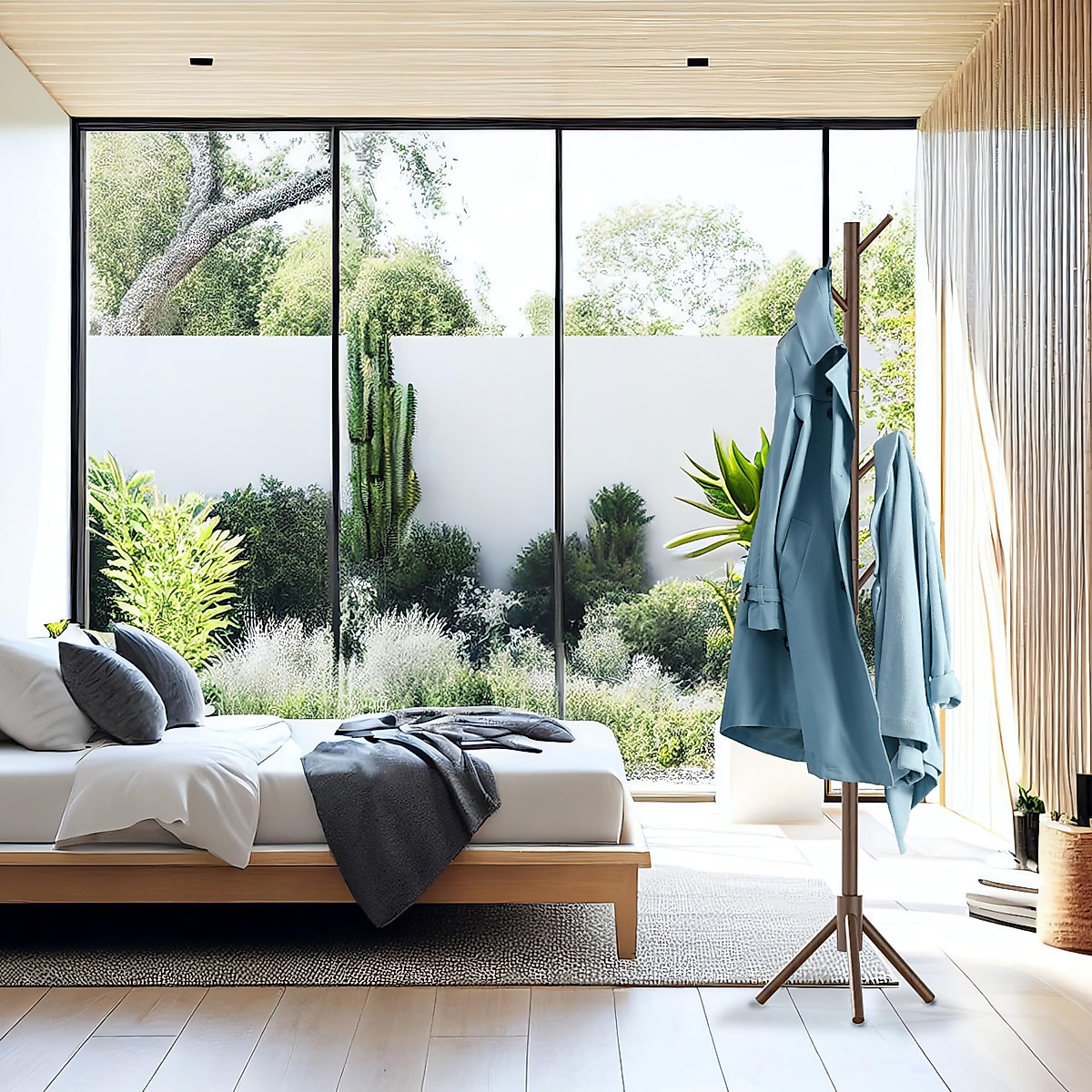 Simple Houseware Wooden Coat Rack Stand Garment Tree Rack, Walnut, 18''x18''x68''