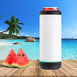 INSTOME Sublimation Can Cooler with Speaker,4 in 1 16oz Straight Music Can Cooler,Insulated Speaker Cup Can Cooler with Detachable Led Light for Summer Beach Party (Black)