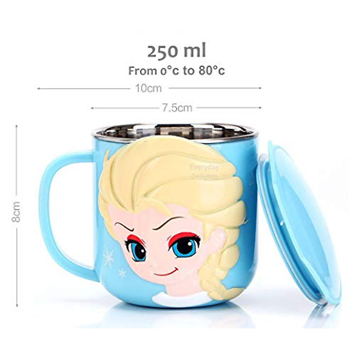 Everyday Delights 3D Stitch Blue Durable Stainless Steel Insulated Cup with Lid, 250ml