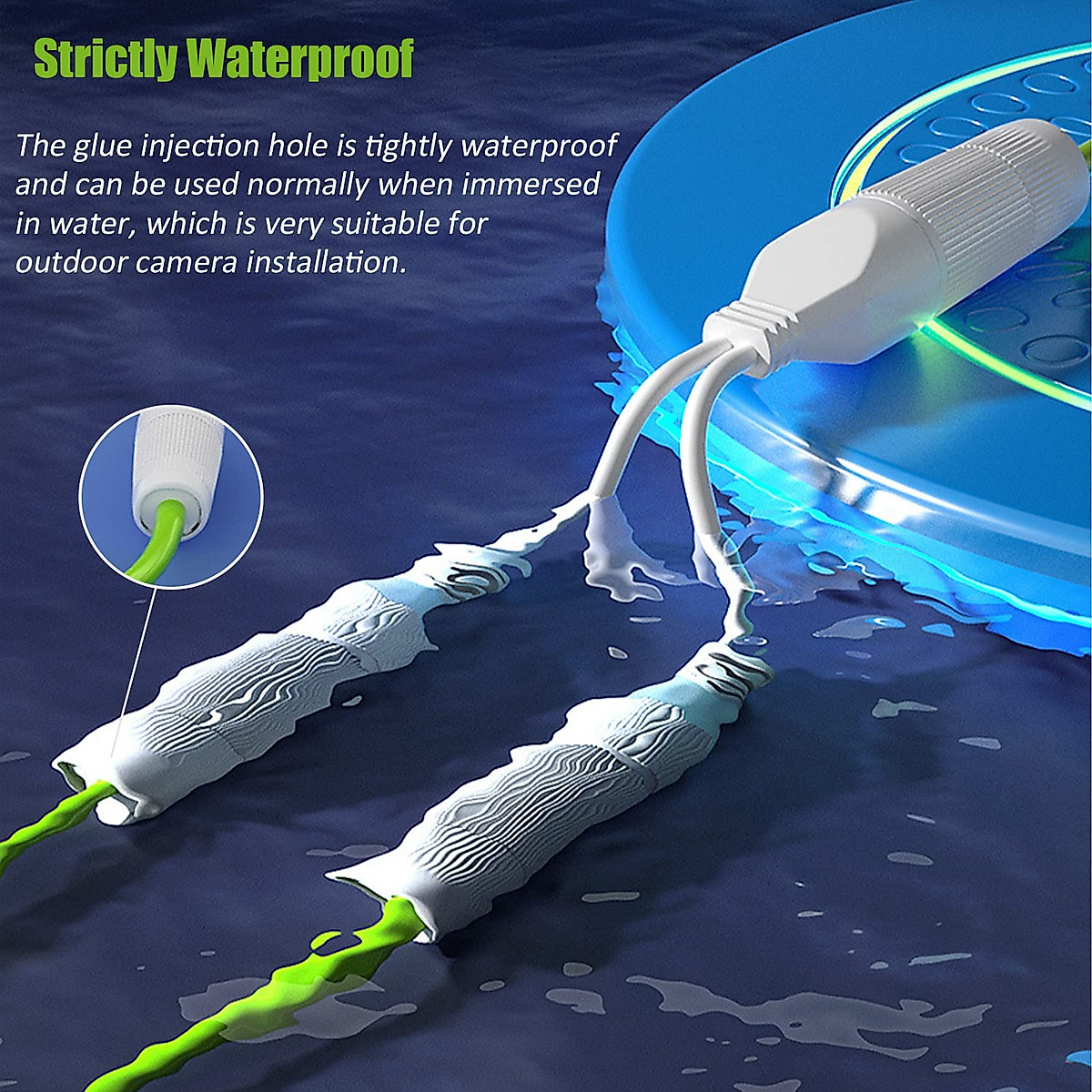 Ethernet Splitter, Waterproof PoE Combiner Splitter Adapter, Run 2 IP Cameras on 1 Network Cable