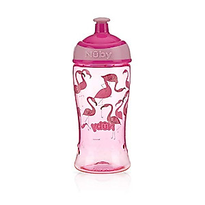 Nuby Thirsty Kids Tritanfree Flow Pop Up Super Slurp Water Bottle, Flamingo, 1 Pack, 12 Oz