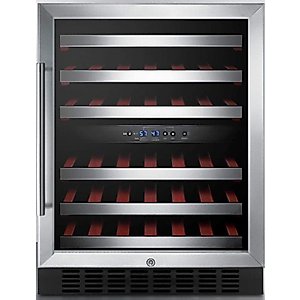Summit Appliance SWC530BLBIST Commercially Approved Dual Zone Built-In Wine Cellar with Glass Door, Digital Thermostat, Auto Defost, Stainless Steel Trimmed Shelves and Black Cabinet