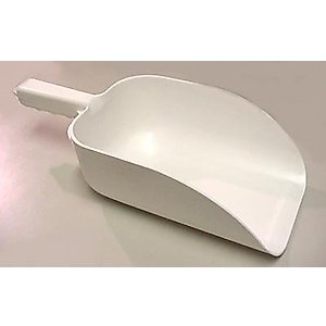 C.R. Mfg Plastic Flour Scoop, 82 oz. White. Overall Size: 14". Bowl Size: 5" X 9"