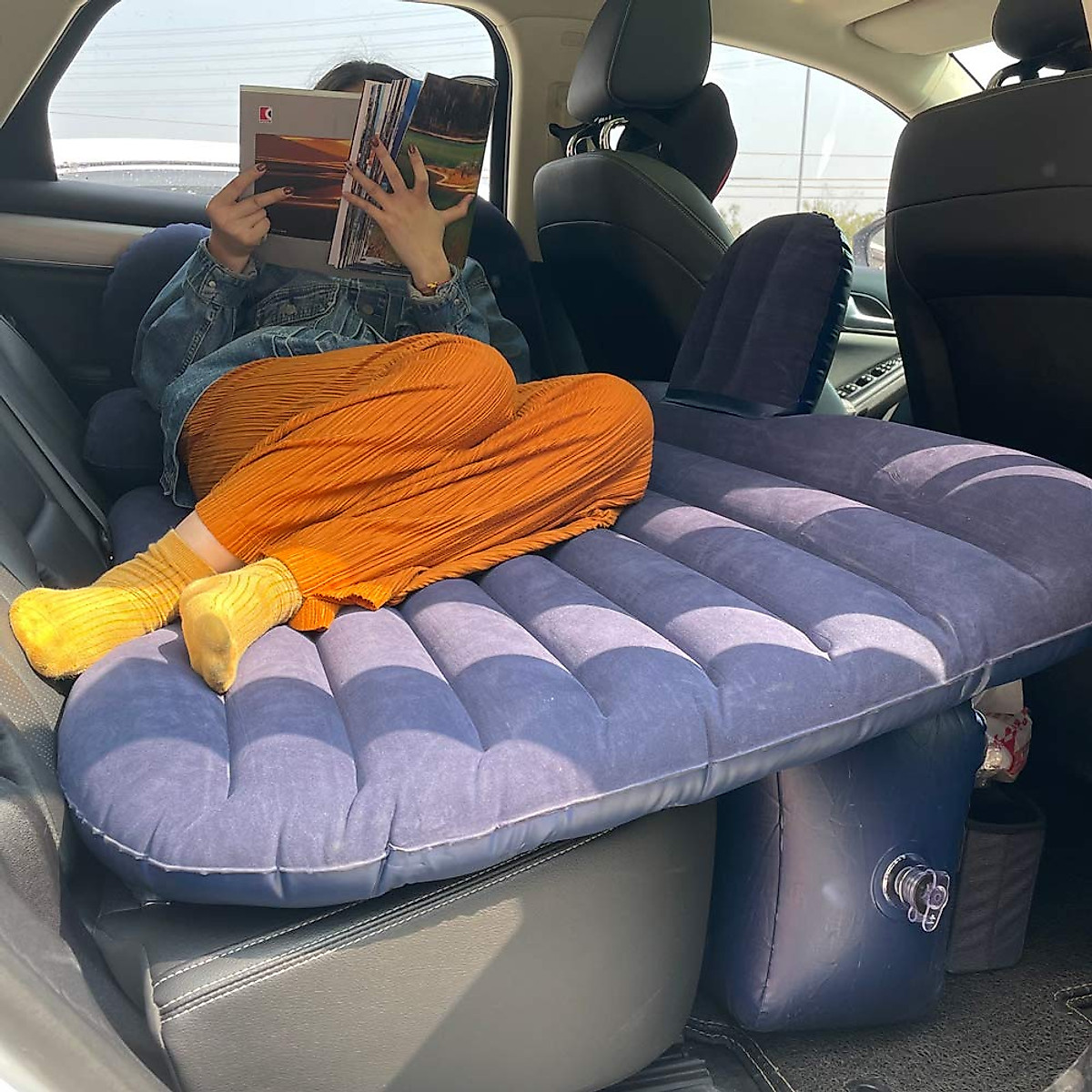 Car Air Mattress, Inflatable Car Mattress for Back Seat, Car Bed with Air Pump, Home Sleeping Pad (TM Blue)