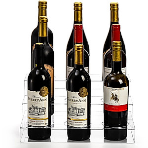 Frcctre 3 Tier Acrylic Wine Bottle Holder, 9 Bottles Coffee Syrup Organizer Rack Wine Display Stand Riser Display Shelf Countertop Tiered Storage Holder for Wine, Champagne, Coffee Syrup