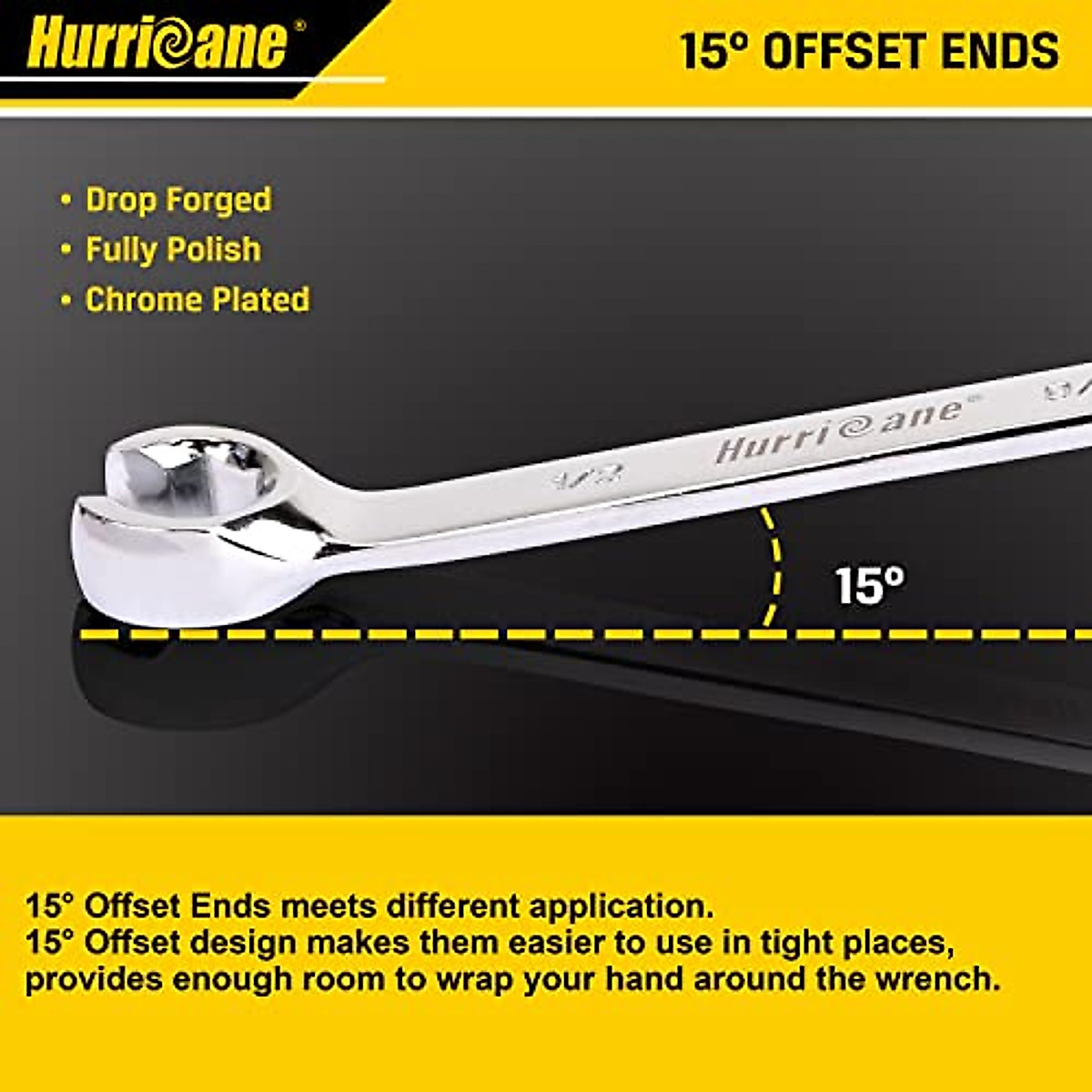 HURRICANE 6 Pc SAE Flare Nut Wrench Set, Brake Line Wrench Set, Size from 1/4" to 1", 6 Point, 15° Offset End, Ideal for Repair and Remove Nuts on Fuel, Tube, Hose, Transmission Lines in Tight Spaces