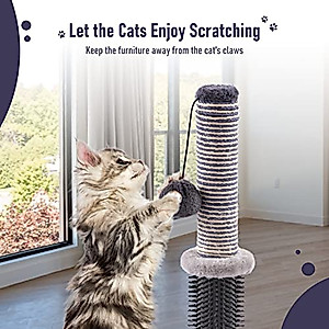 Jaoul 21" Cat Scratching Post, Cat Scratching Posts for Indoor Cats with Cat Self Groomer, Sturdy Double Base Plate (21", Grey)