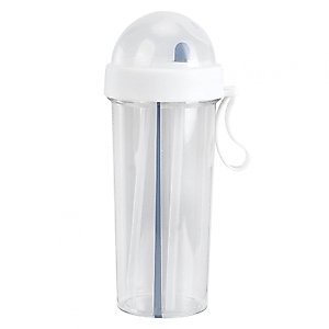 MAVIS LAVEN 600ml Plastic Water Bottle, Innovative Dual Use Water Bottle Straw Water Cup for Home Outdoor Camping Sport (white)