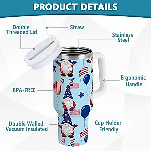 ODAWA 40oz Leak Proof Tumbler, Gnomes Stars Blue Stainless Steel Insulated Tumbler with Handle and Straw