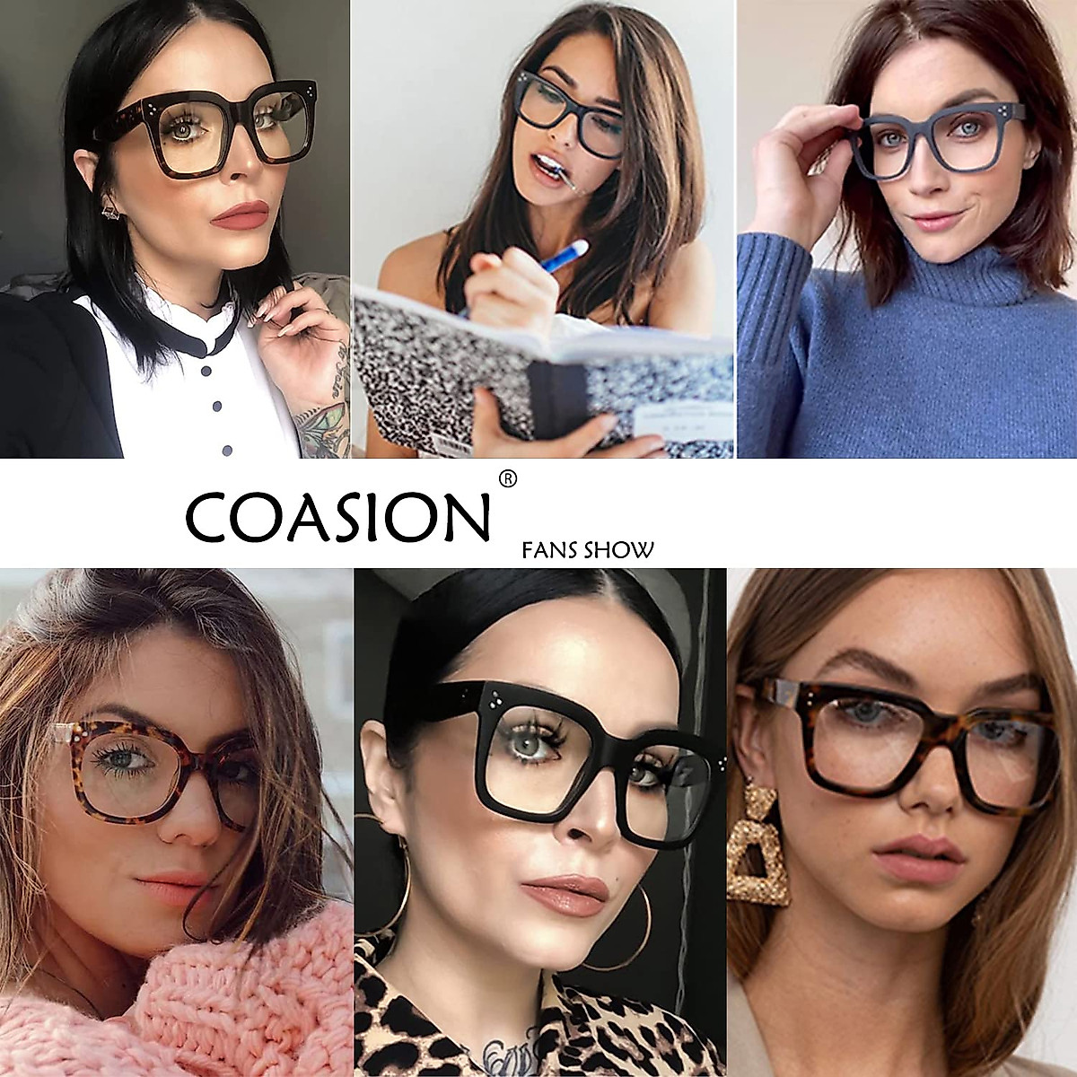 COASION Blue Light Blocking Oversized Glasses Stylish Fake Eyeglasses for Women Square Thick Frame Eyewear (Transparent)