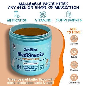 ZenBites MediSnacks Pill Pouch Paste for Dogs Capsule (150 Servings) Peanut Butter Flavoured Immune and Digestive Support to Conceal Medication for Dogs Natural Soft Dog Treats 10.6oz