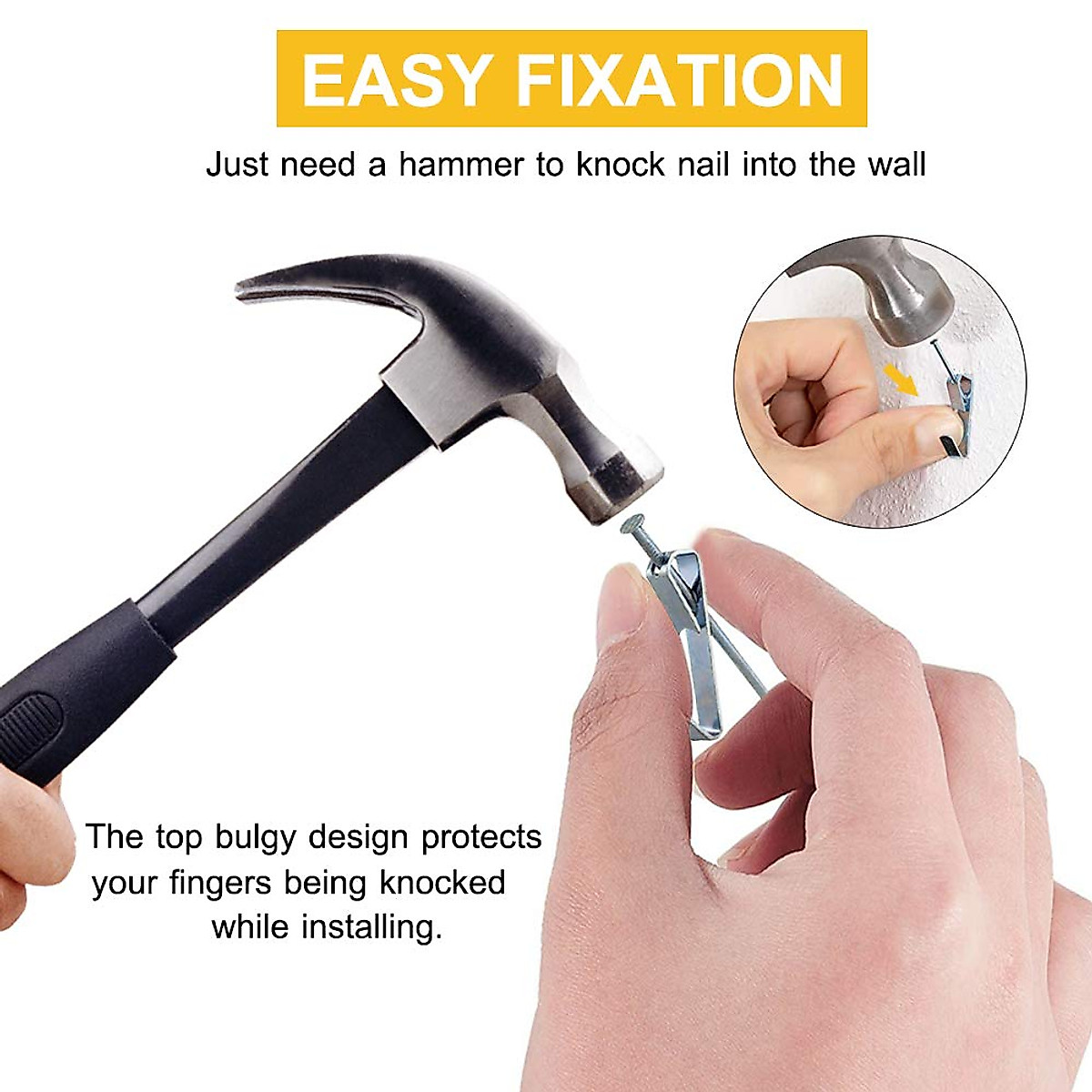 117Pcs Picture Hangers, 3 Size Picture Hooks Including 30/50/100lbs, Picture Hanging Kit, Professional Plaster Picture Hanging Kit for Wooden Wall or Drywall(50 Hangers+ 67 Nails)