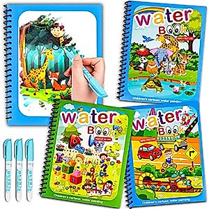 Water Coloring Books for Toddlers, Water Painting Book for Toddlers, Paint with Water Books for 2-4, Water Doodle Book Toys for 3-5, Travel Toys for Toddlers 1-3, Toddler Travel Toys. (3 Pack)