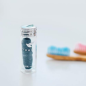 Organic Biodegradable Bamboo Charcoal Dental Floss & Refillable Glass Holder | Vegan | Naturally Waxed with Candelilla Wax | 33yd Thread Spool | Eco-Friendly Zero Waste Oral Care | Mint Flavored