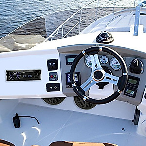 Pyle Marine Headunit Receiver Speaker Kit - In-Dash LCD Digital Stereo Built-in Bluetooth & Microphone w/AM FM Radio System 5.25’’ Waterproof Speakers (2) MP3/SD Readers & Remote Control - PLMRKT46BK