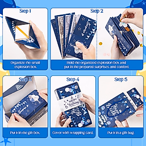 WATINC Surprise Gift Box Explosion - 16pcs Birthday Surprising Gift Boxes Exploding for Money, 12 Bounces Money Boxes Explosion with Confetti, Blue Pop Out Cash Holder for Bday Party Supplies