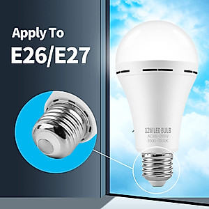 MOSLIAN Emergency-Rechargeable Light Bulb with Hook,Stay Lights Up When Power Failure, 1200mAh 12W 60W Equivalent LED Light Bulbs for Home, Camping, Hiking, 4 Pack, Cool White