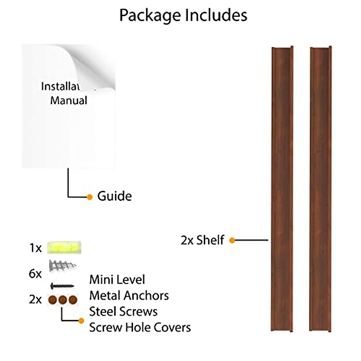 Wallniture Denver 48 Inch Long Floating Shelves for Wall, Narrow Picture Ledge Shelf Set of 2, Wall Shelves Walnut Color