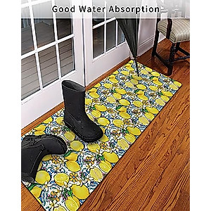 KITHOME Front Door Mat Lemon Tile Background Indoor Outdoor Entrance Doormat Washable Floor Mats for Front Door Bathroom Kitchen Runner Rugs 16x47 Inch