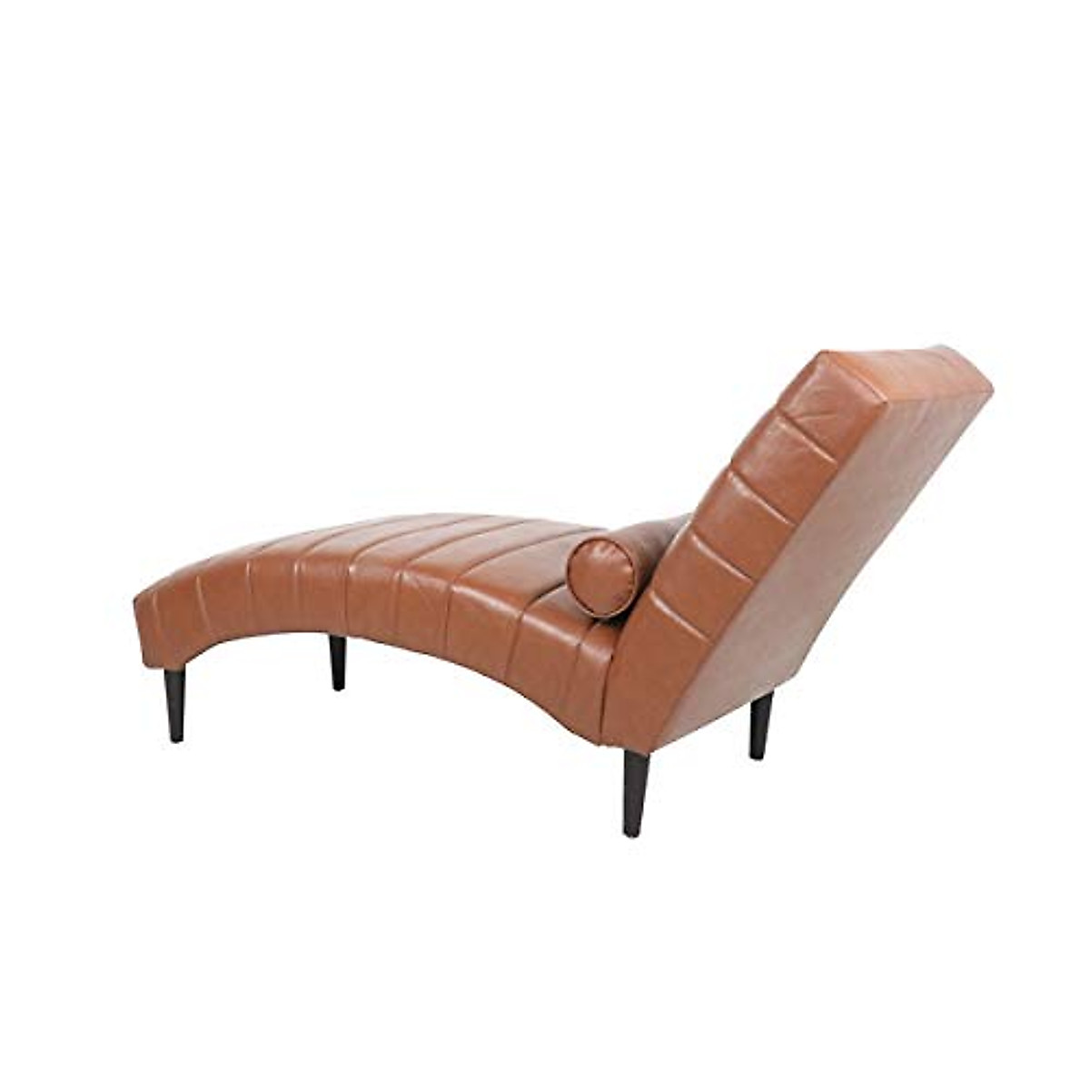 Faux Leather Armless Chaise Lounge Channel Stitching with Lumbar Pillow Cognac