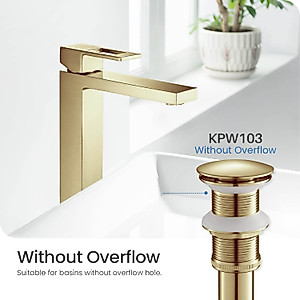 KIBI Bathroom Sink Pop Up Drain Without Overflow (Full Cover) | Lavatory Vanity Drain Stopper (Brushed Gold) (KPW103)