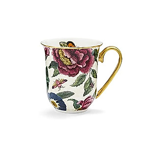 Spode Creatures of Curiosity Collection Cream Floral Coffee Mug, 12 Ounce, Gold Rim and Handle, Made of Fine China, Mugs for Coffee, Tea Cup, Hand Wash