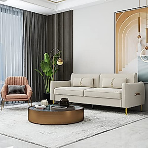 yunqishi 85.43" Modern Velvet Green Couch for Living Room, Luxury Upholstered Comfy Loveseat Sofa (Velvet Beige)