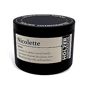 Holzer Custom Candles, Personalized Gifts, Wood Wick Scented/Unscented Custom Candle | Coconut Soy Wax | Handmade in CT USA by Holzer Handcrafted | 6oz in Black Tin Customized Label