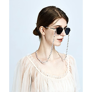 REVEMCN Crystal Beaded Eyeglass Chain Face Mask Holder Chain Necklace Mask Lanyard Glasses Strap for Women Sunglasses Chains (Pink & Purple)