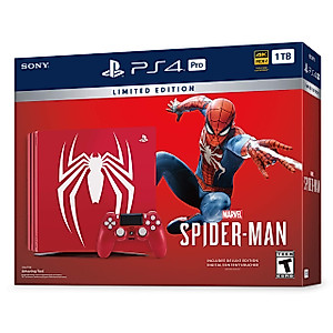 Playstation 4 Pro 2TB SSHD Limited Edition Console - Marvels Spider-Man Bundle Enhanced with Fast Solid State Hybrid Drive (Renewed)