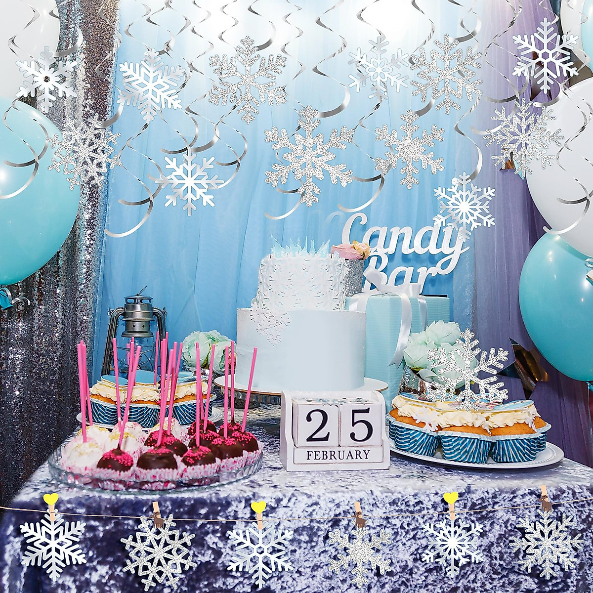 Containlol 30 Pieces Snowflake Hanging Swirls Decorations, Christmas Ceiling Decor Purple Blue White Snowflakes for Winter Holiday New Year Birthday Party Favors Baby Shower Supplies (Silver)