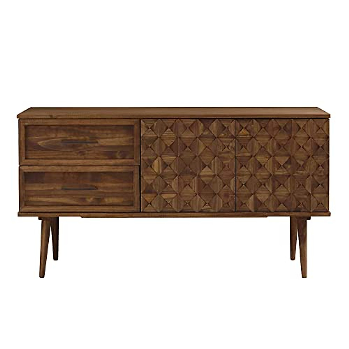 Walker Edison Deluca Boho Solid Wood 2 Door Sideboard with Prism Detail, 58 Inch, Brown